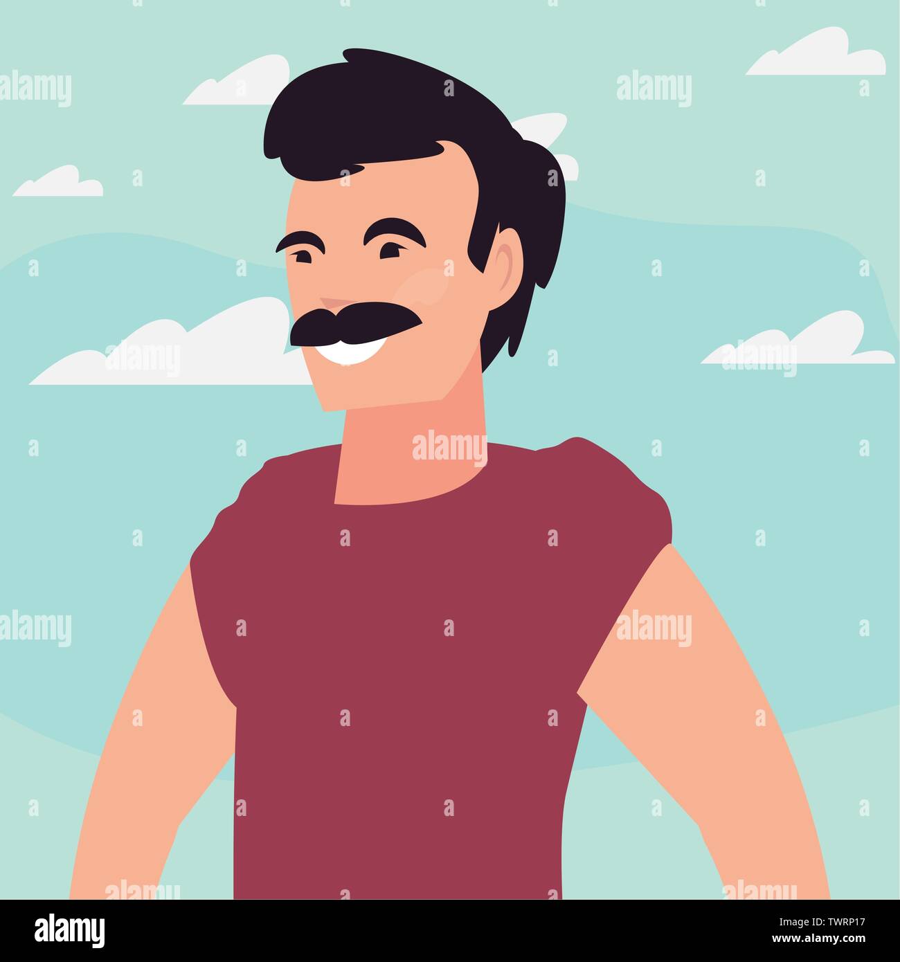 man portrait character outdoor sky clouds vector illustration Stock ...
