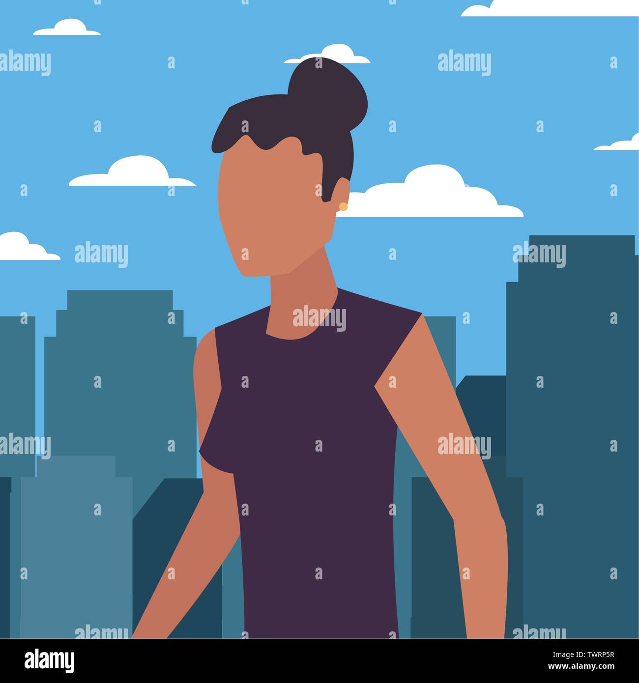 woman avatar character cityscape background vector illustration Stock ...