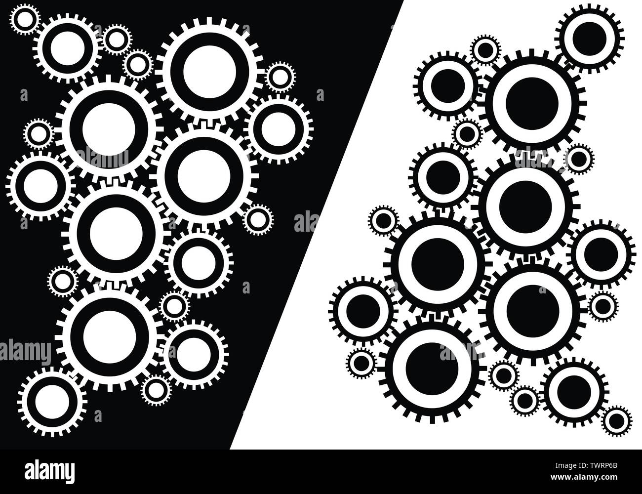 Abstract gears overlap monochrome silhouette design modern industrial ...