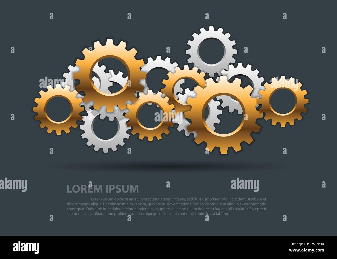 Abstract gears gold silver overlap on gray design modern industrial ...