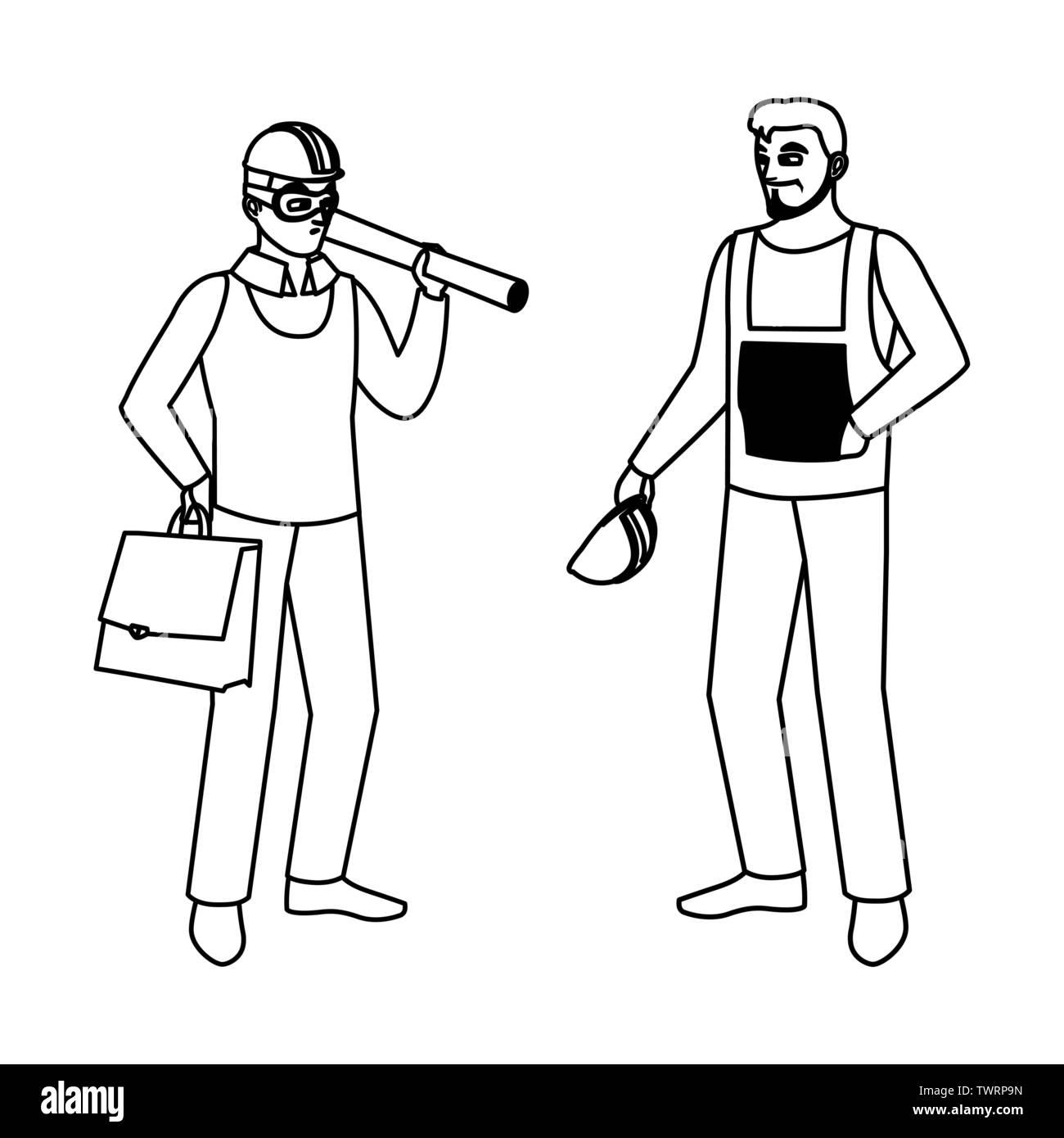 male builder constructor worker with architect boss vector illustration ...