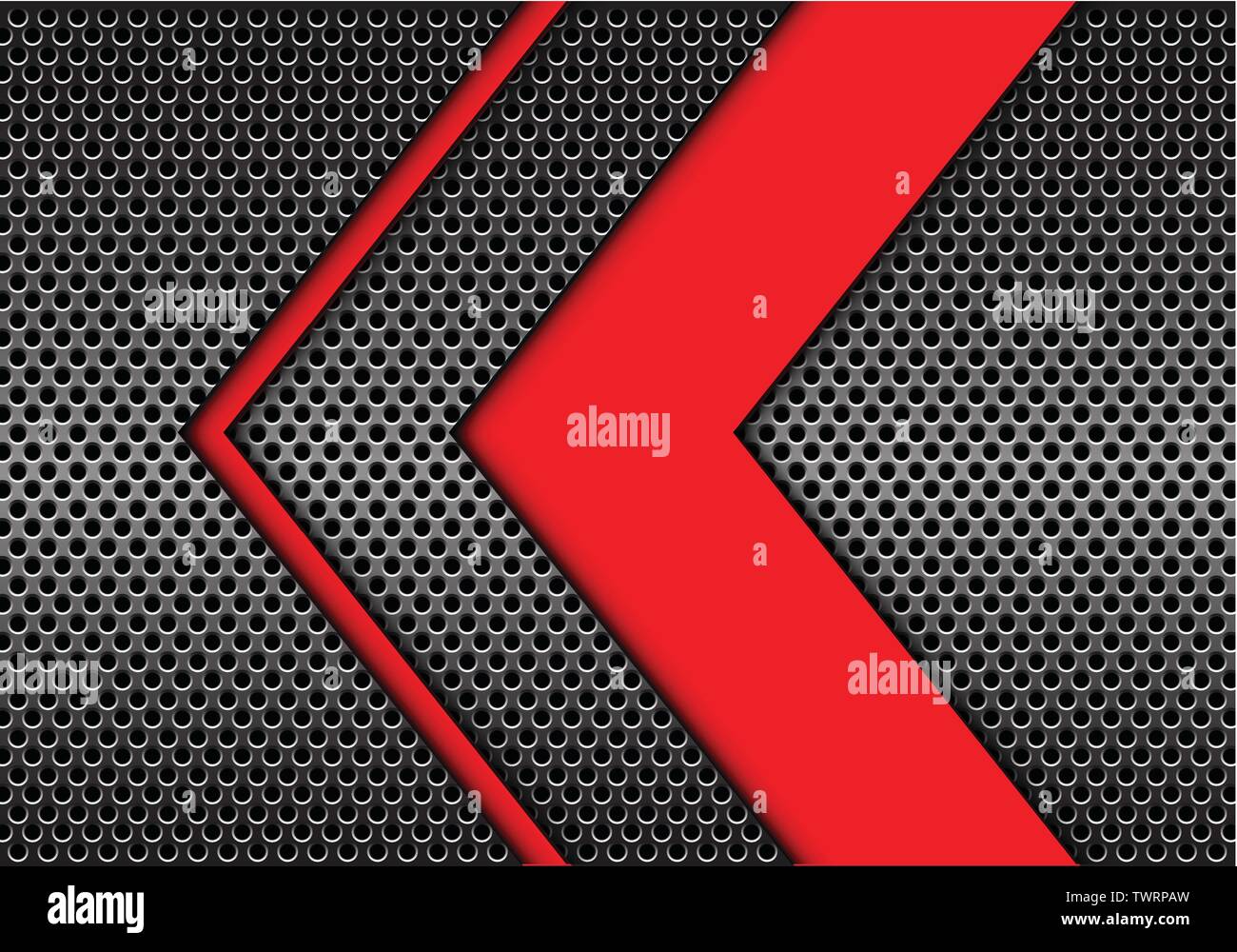 Abstract red arrow on metal circle mesh design modern futuristic background texture vector ...