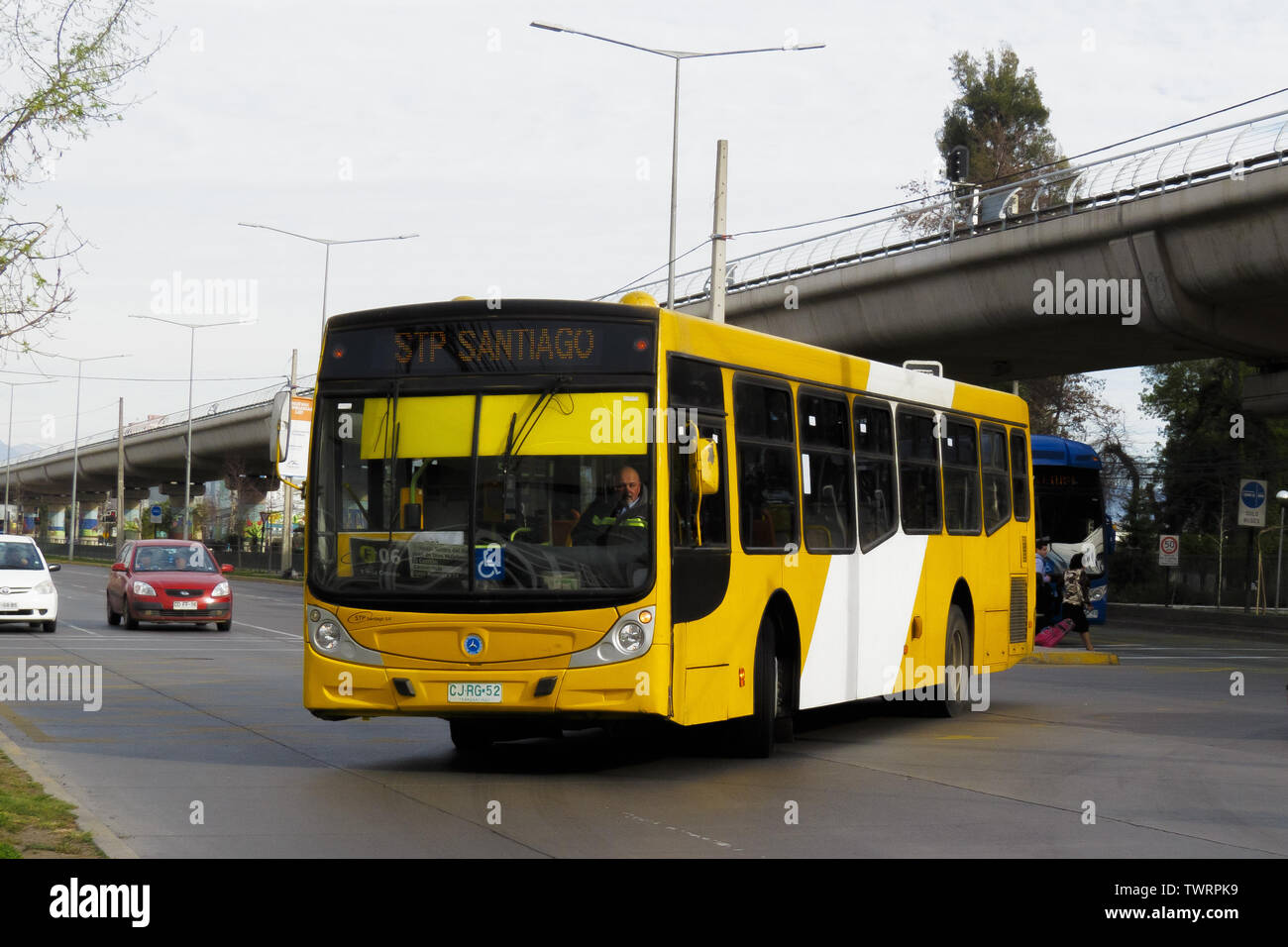 SANTIAGO, CHILE - AUGUST 2014: A public transport bus turning Stock ...