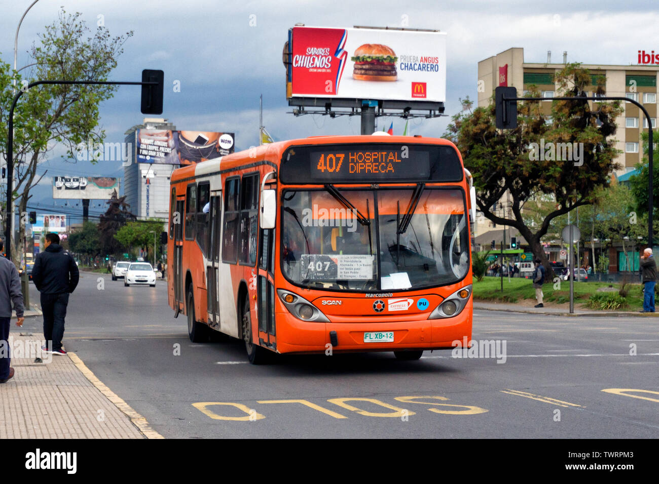 SANTIAGO, CHILE - OCTOBER 2015: A Transantiago public transport bus on ...
