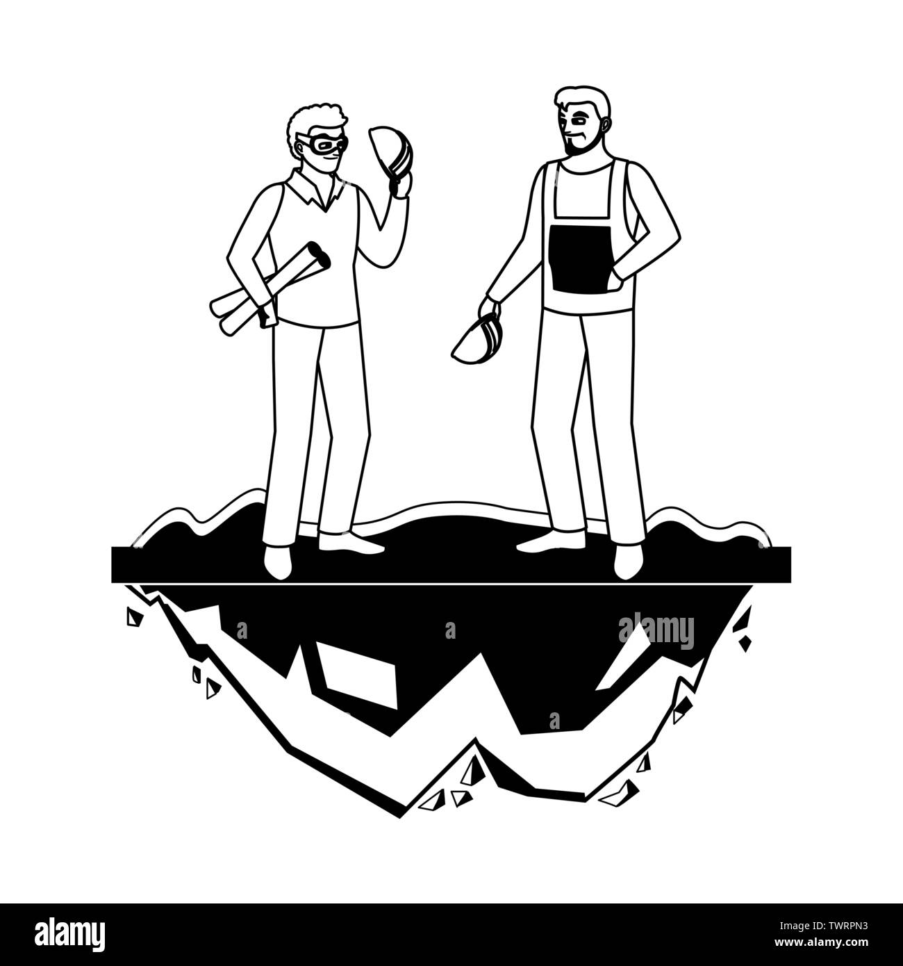 male builder constructor worker with architect boss vector illustration ...