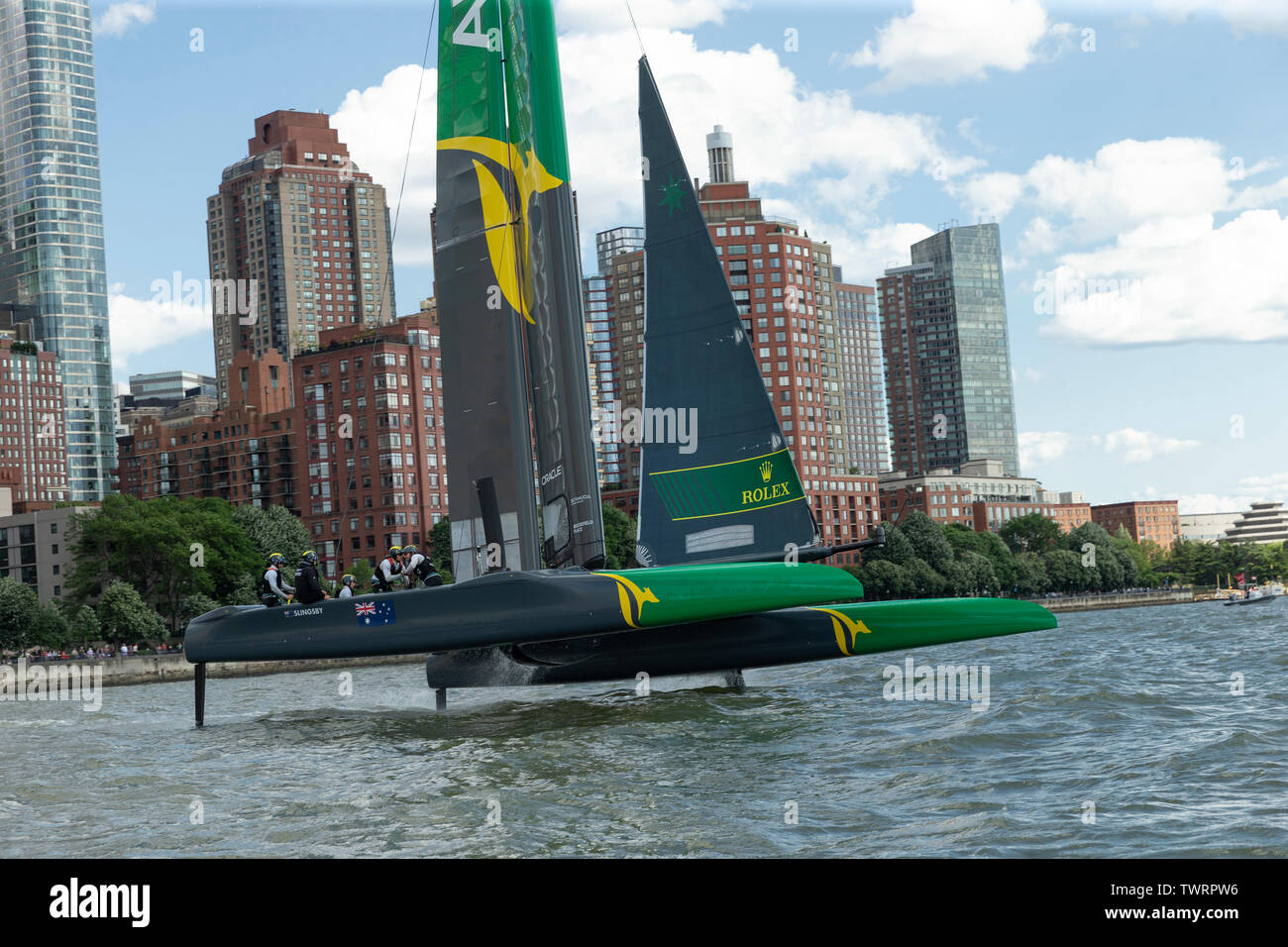New York, NY - June 22, 2019: SailGP Team Australia sails their race ...
