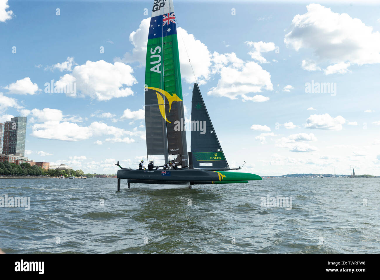 New York, NY - June 22, 2019: SailGP Team Australia sails their race ...