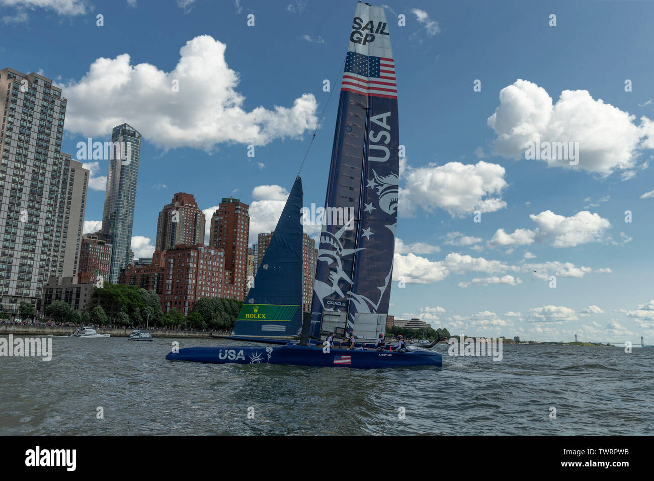 New York, NY - June 22, 2019: SailGP Team USA sails their race yacht ...