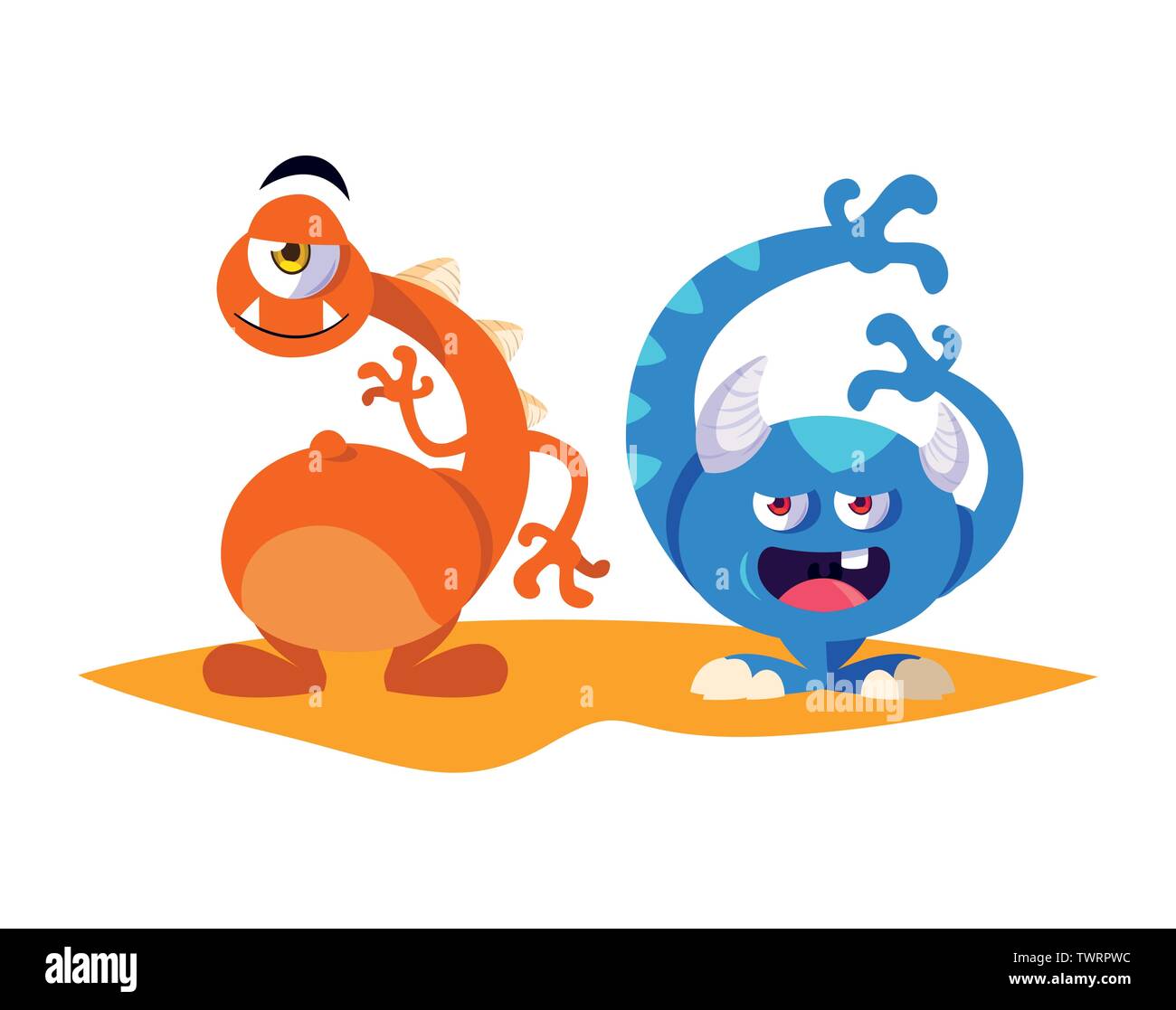 funny monsters couple comic characters colorful vector illustration ...