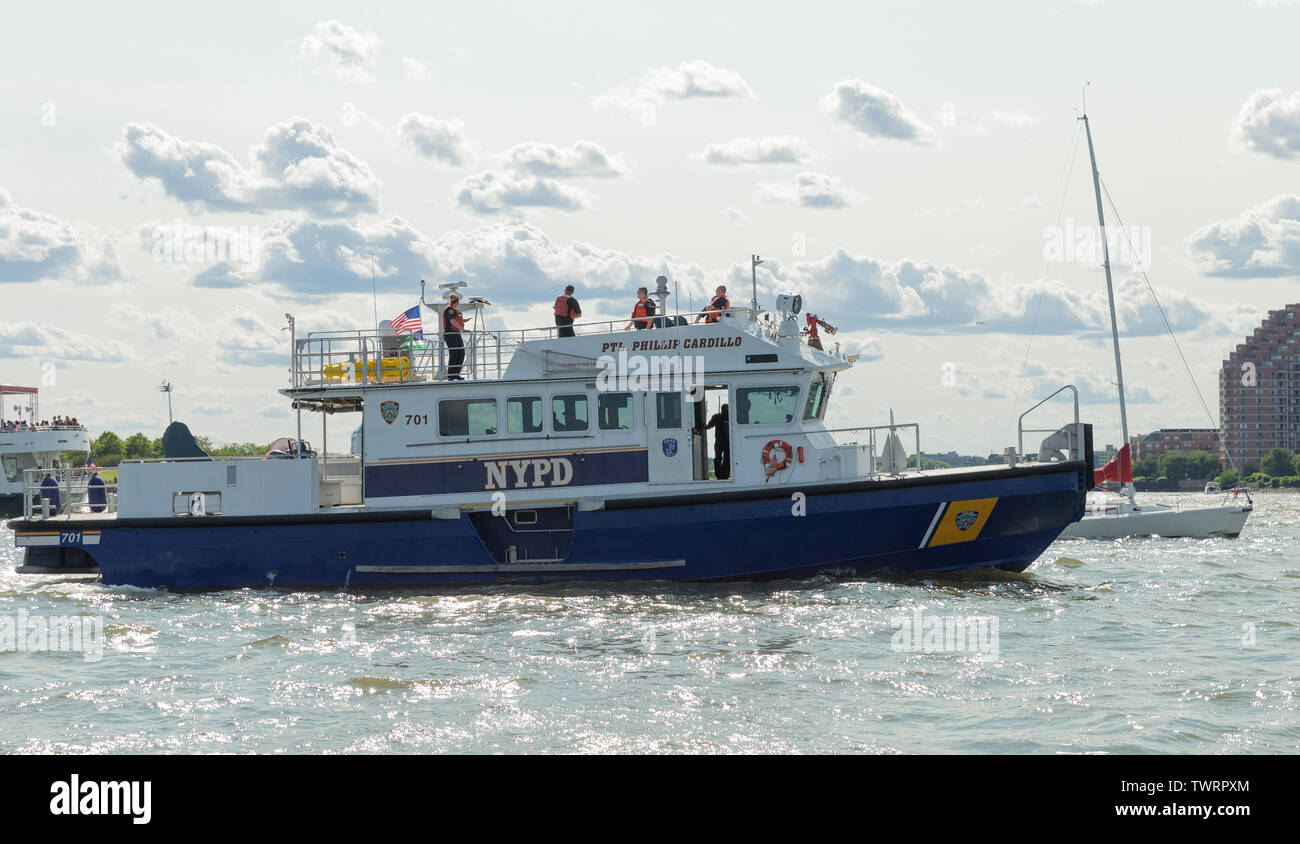 New York, NY - June 22, 2019: NYPD special police boat patrols waters ...