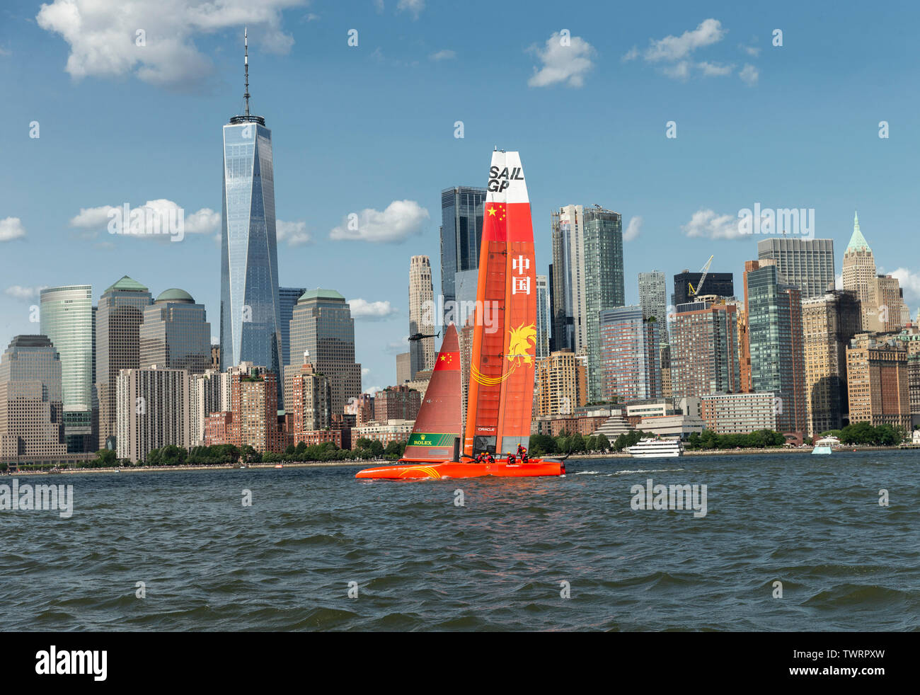 New York, NY - June 22, 2019: SailGP Team China sails their race yacht ...