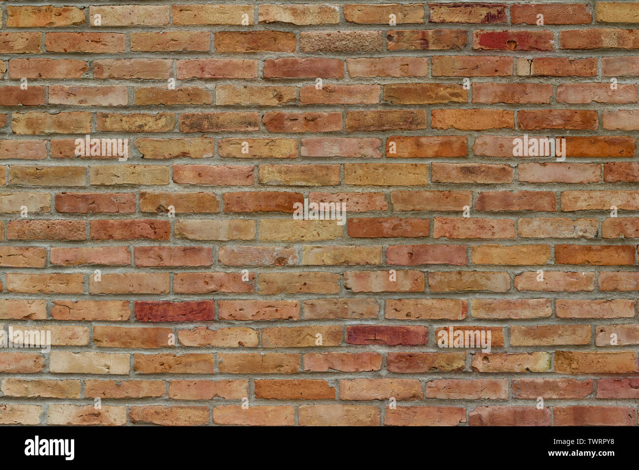 Attractive old rugged beige brick wall peppered with colorful bricks in ...