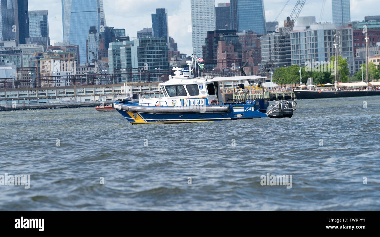 New York, NY - June 22, 2019: NYPD special police boat patrols waters ...