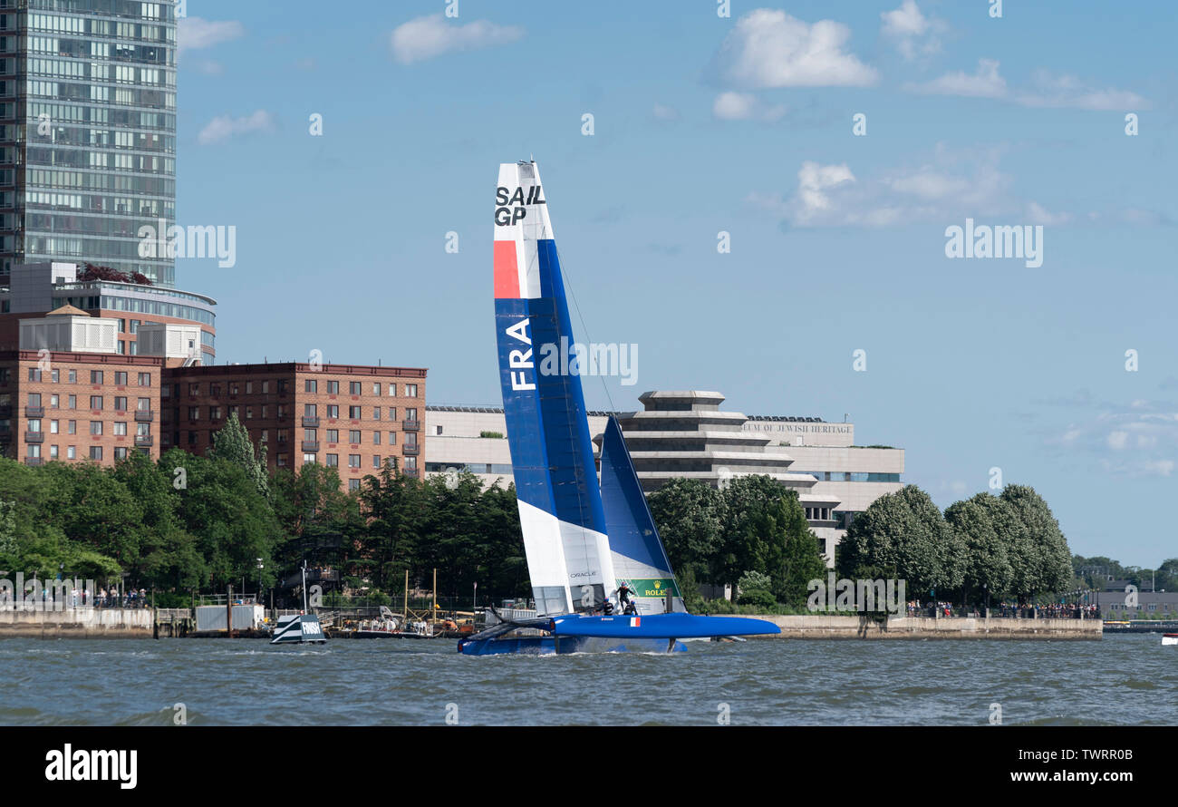 New York, NY - June 22, 2019: SailGP Team France sails their race yacht ...