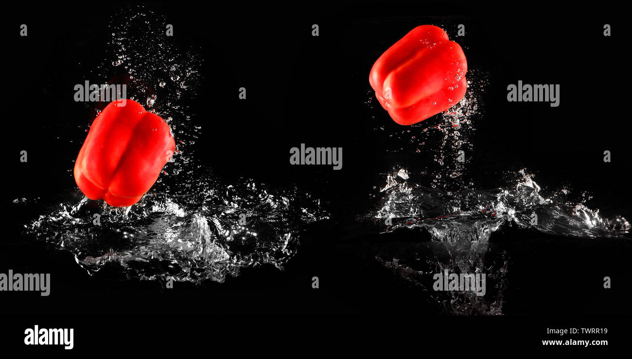 Bell Pepper with Water Splash and Bubble Isolated for Vegetable. Fresh ...