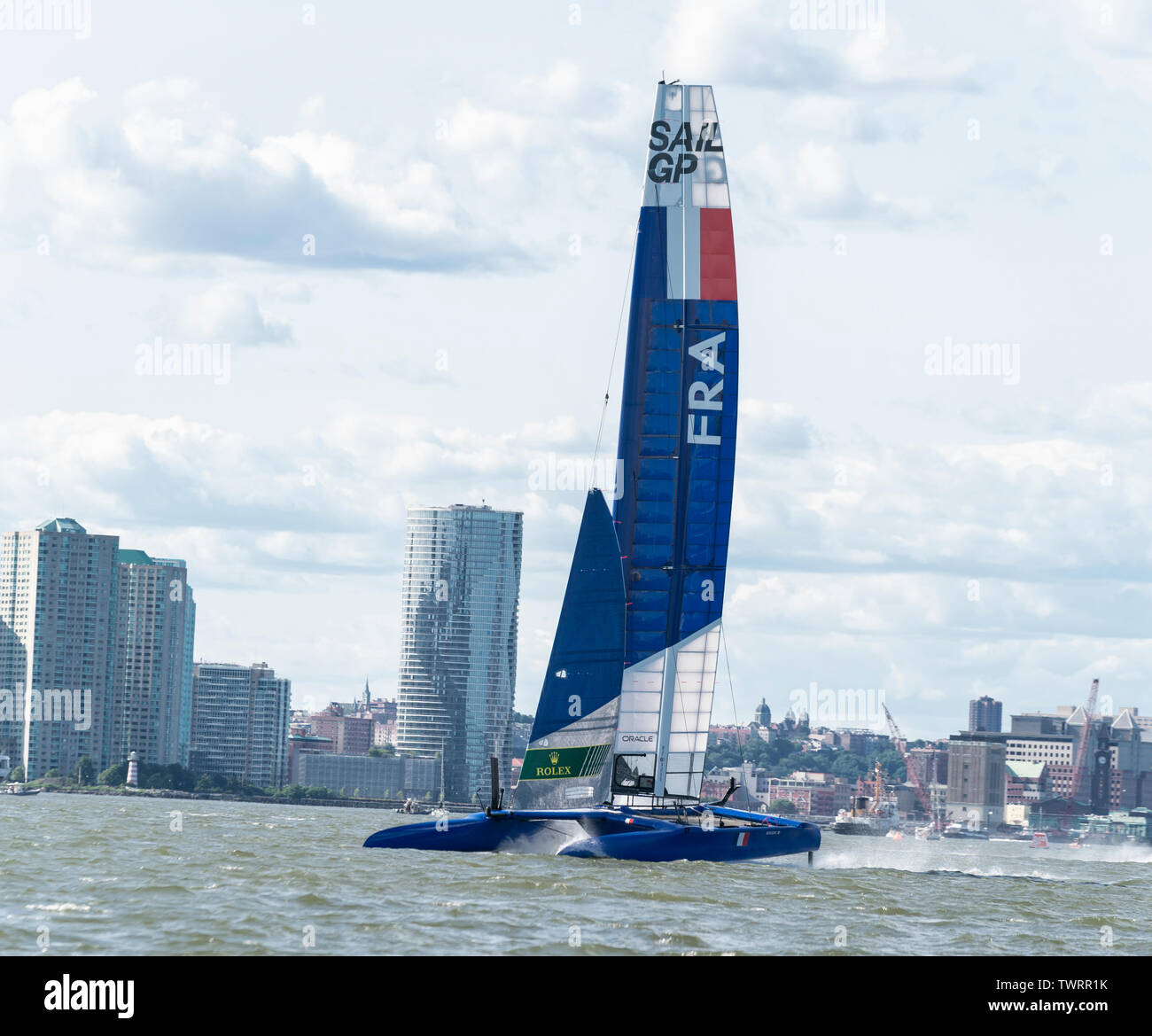 New York, NY - June 22, 2019: SailGP Team France sails their race yacht ...