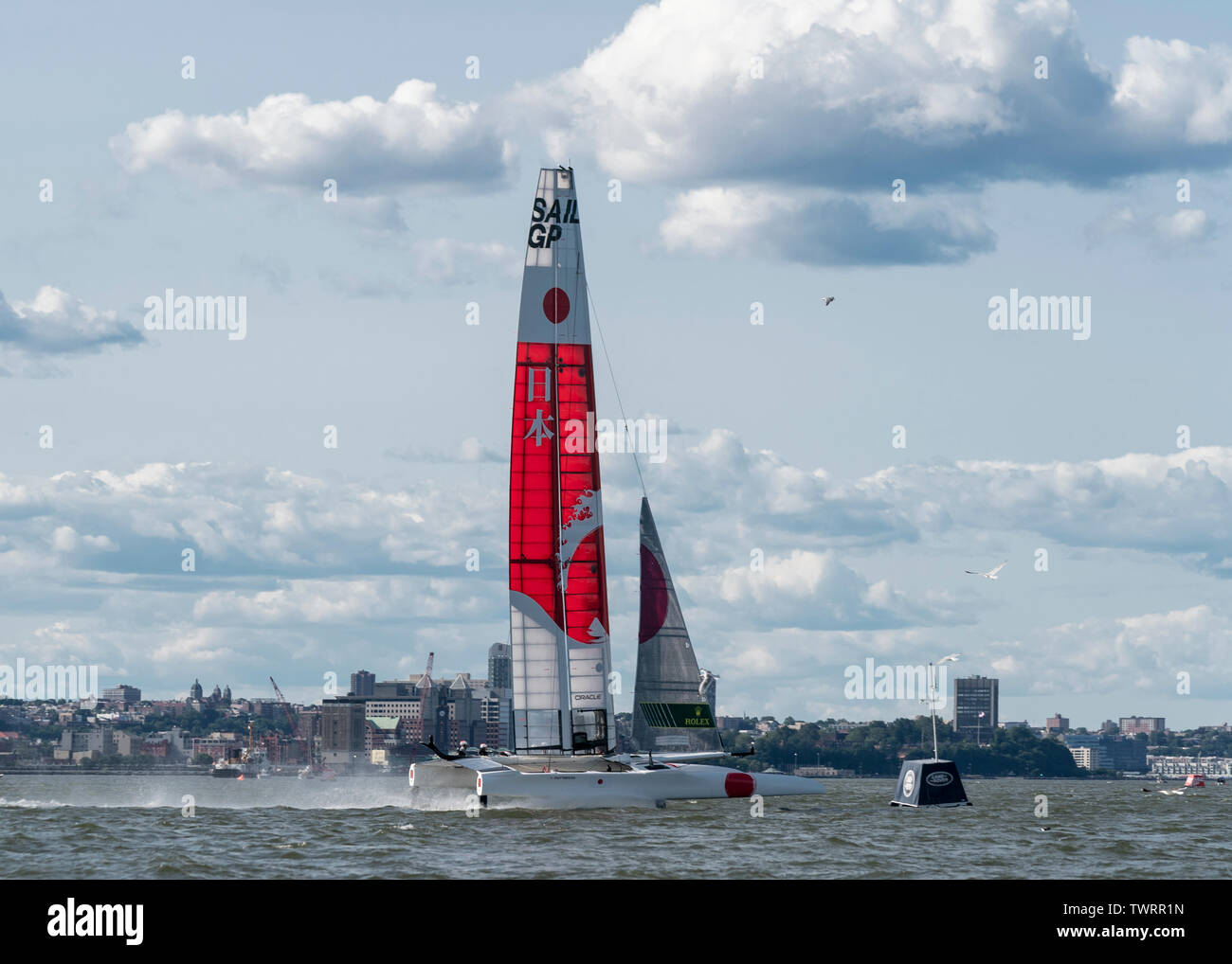 New York, NY - June 22, 2019: SailGP Team Japan sails their race yacht ...