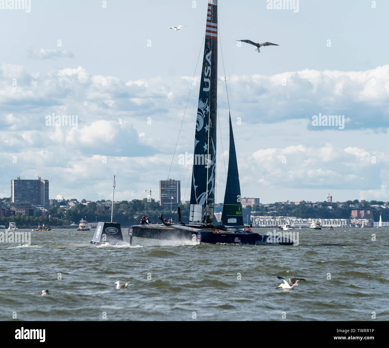 New York, NY - June 22, 2019: SailGP Team USA sails their race yacht ...
