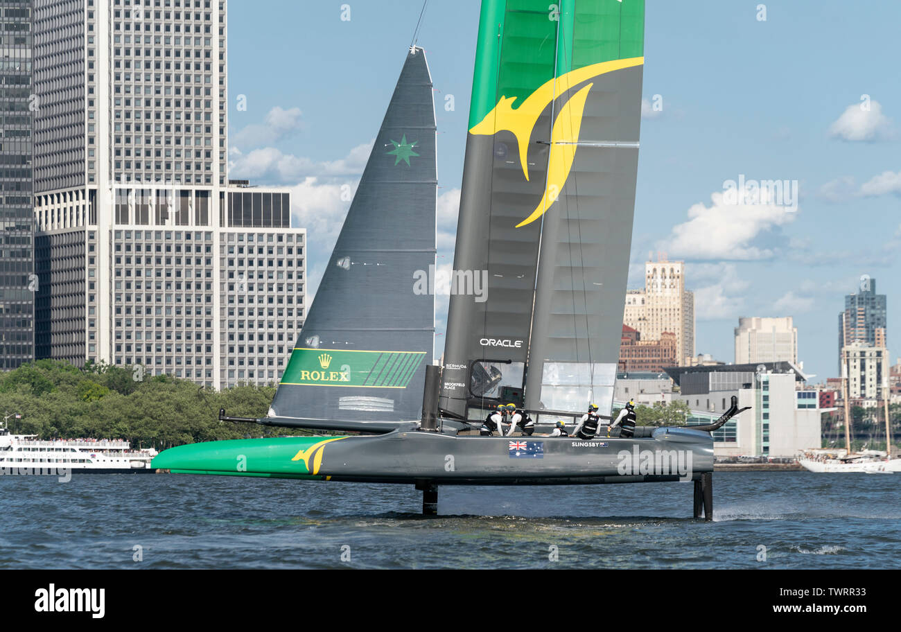 New York, NY - June 22, 2019: SailGP Team Australia sails their race ...