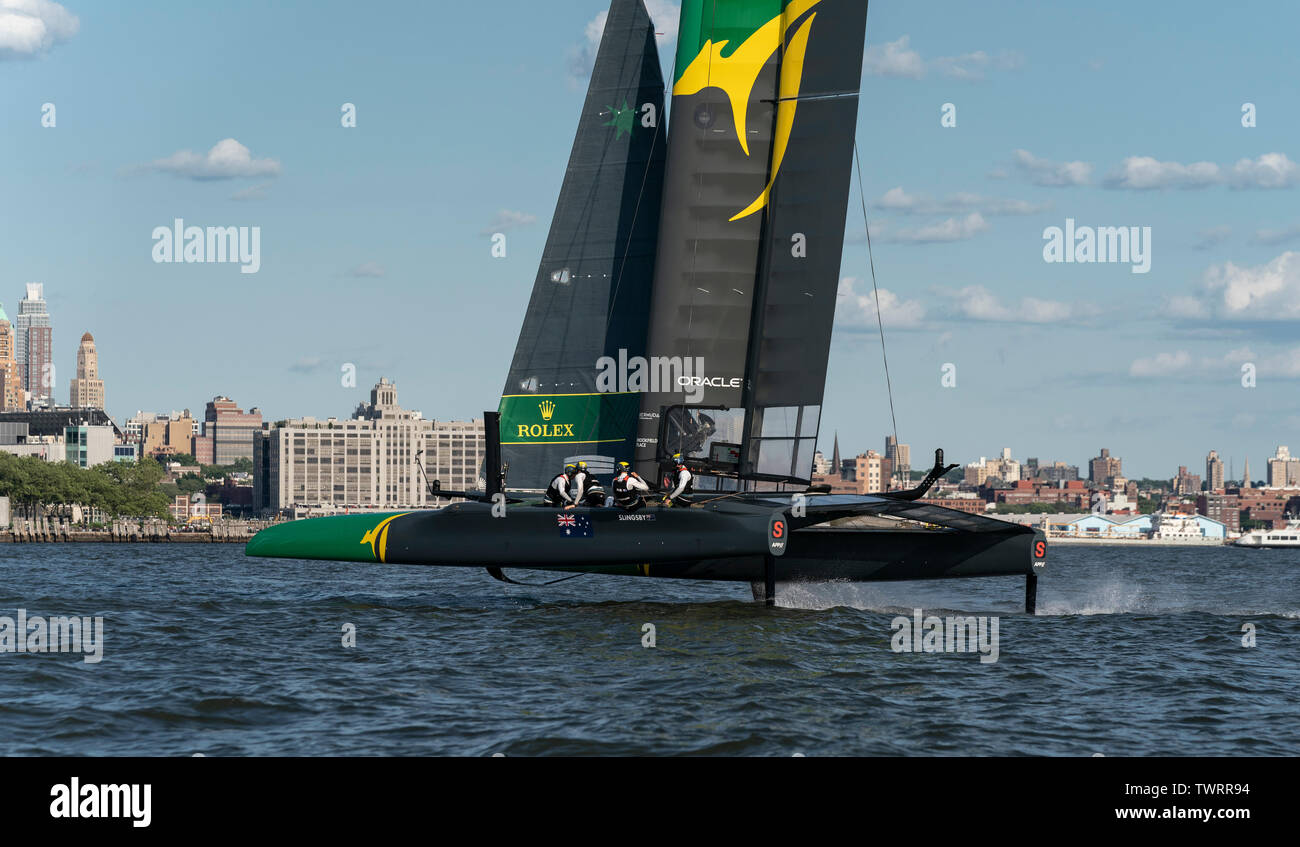 New York, NY - June 22, 2019: SailGP Team Australia sails their race ...