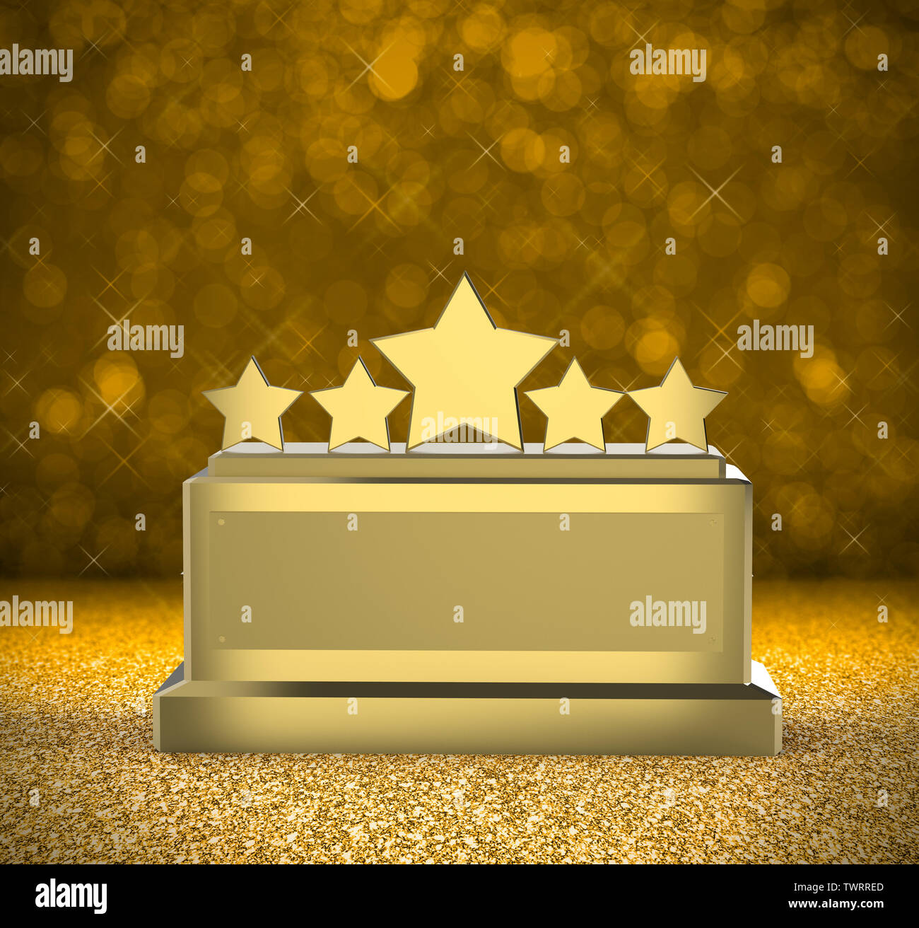 3d rendering golden five star trophy on gold glitter background Stock ...