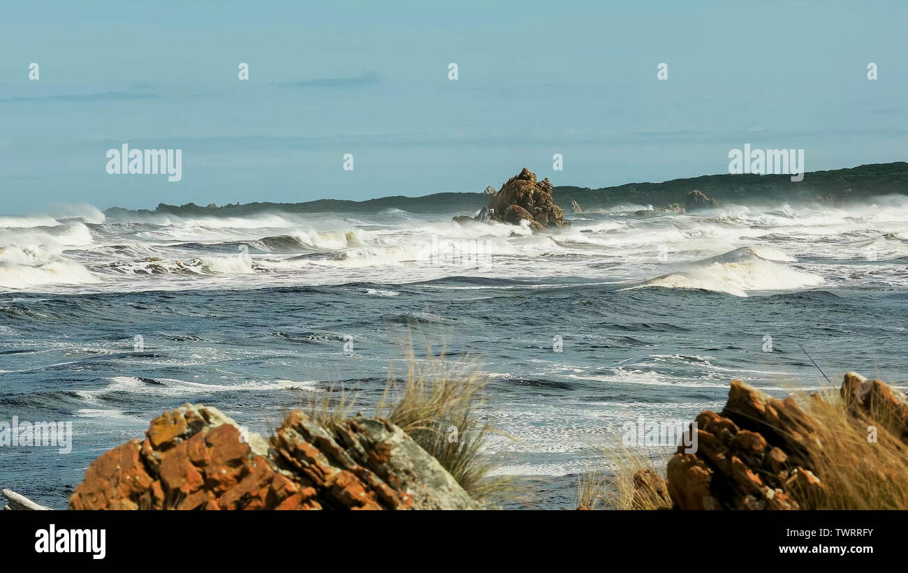 red rocks at the arthur river mouth on the west coast of tasmania Stock ...