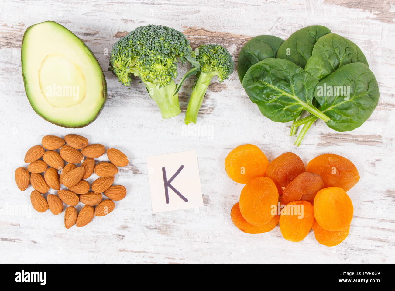 Fresh fruits and vegetables containing vitamin K, dietary fiber and ...