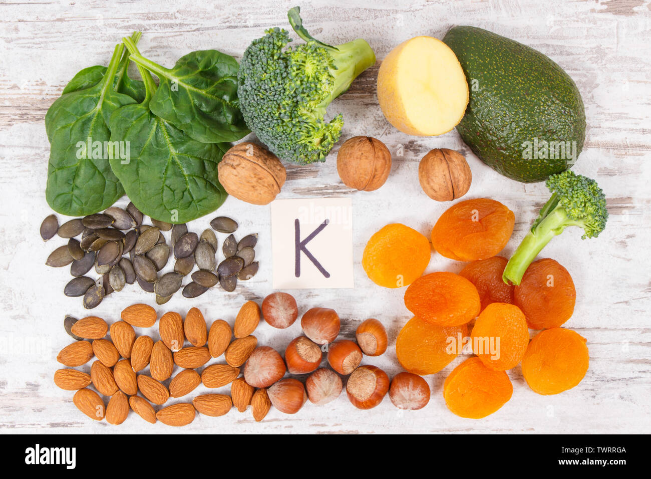 Fresh fruits and vegetables containing vitamin K, dietary fiber and ...