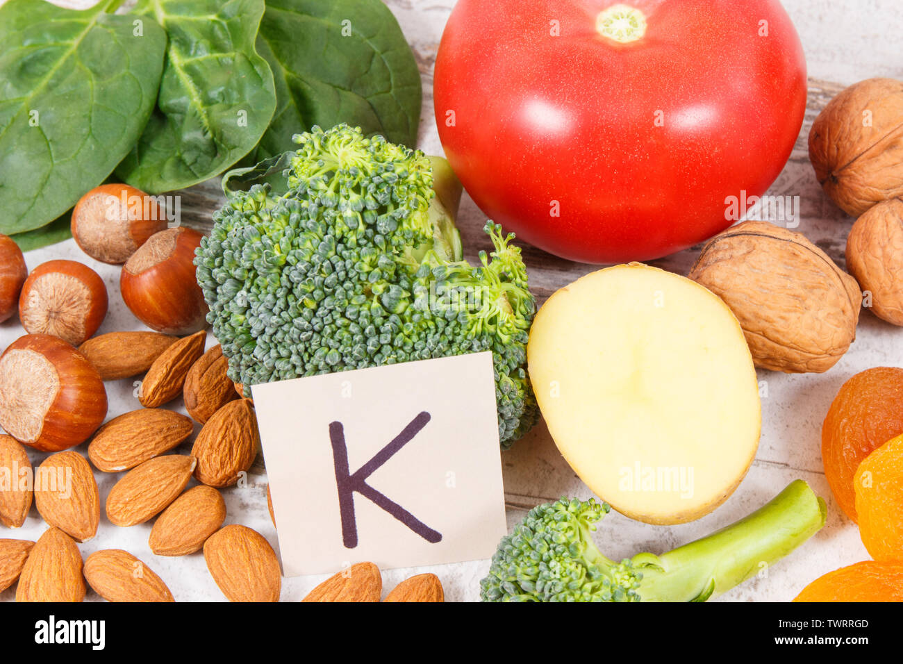 Fresh fruits and vegetables containing vitamin K, dietary fiber and ...