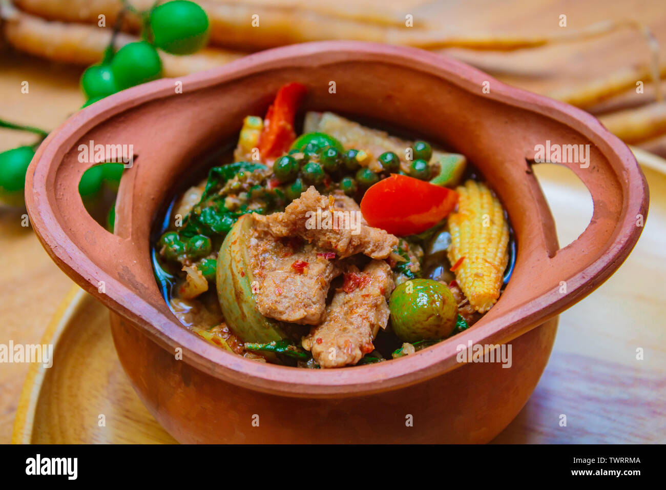 Homemade fresh cookes real traditional spicy Thai Jungle curries (Kaeng ...