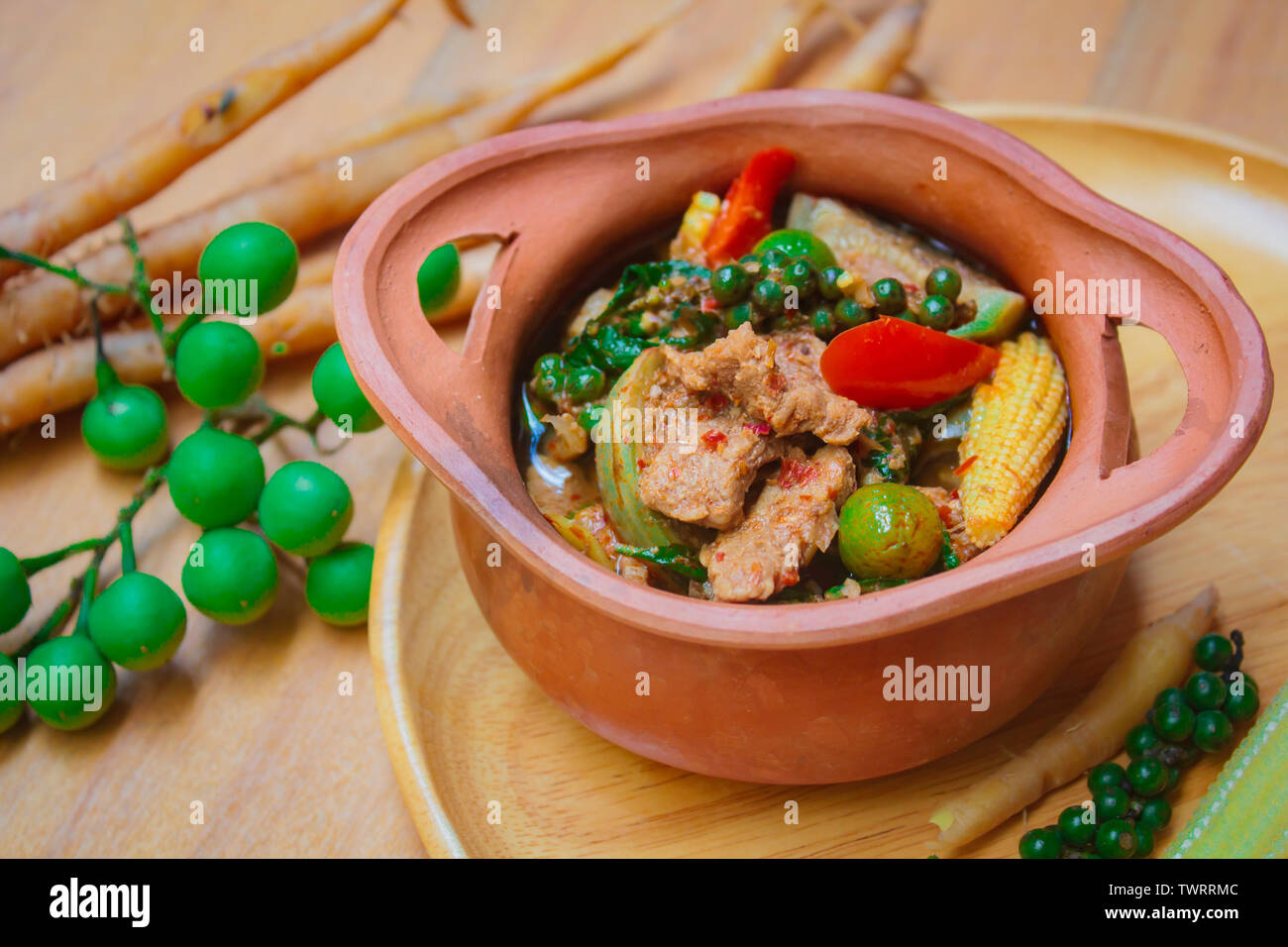 Homemade fresh cookes real traditional spicy Thai Jungle curries (Kaeng ...