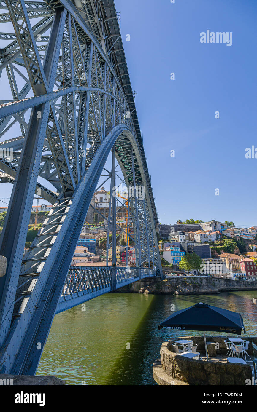 Iconic Dom Luís I Bridge above Douro river. Porto, Portugal Stock Photo ...