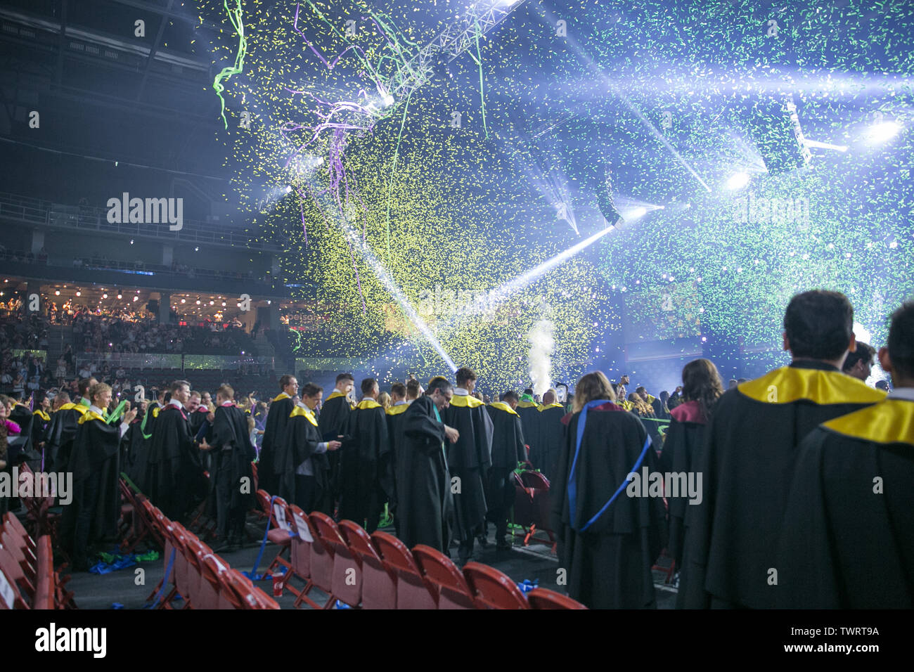 City Riga, Latvian republic. Graduation ceremony, young students ...