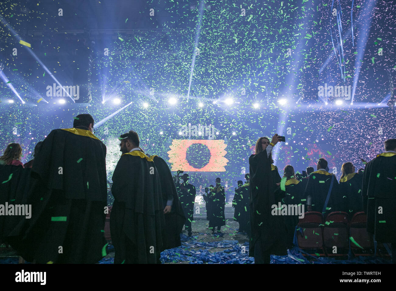 City Riga, Latvian republic. Graduation ceremony, young students ...