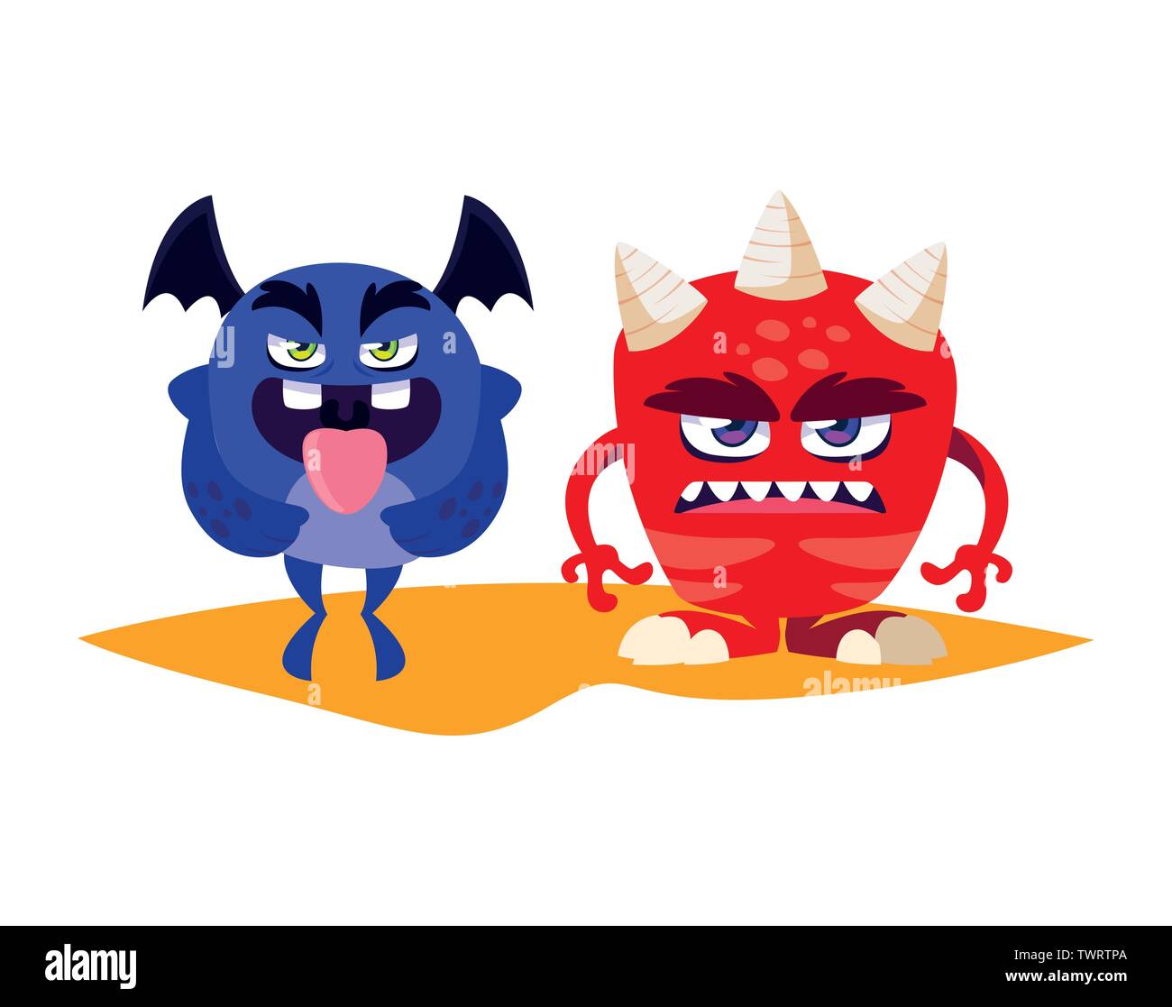 funny monsters couple comic characters colorful vector illustration ...