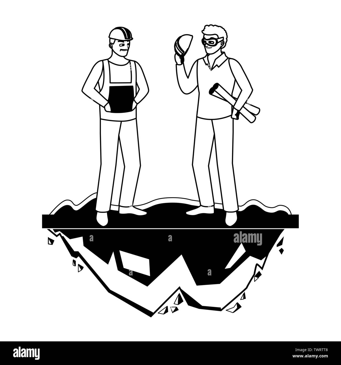 male builder constructor worker with architect boss vector illustration ...