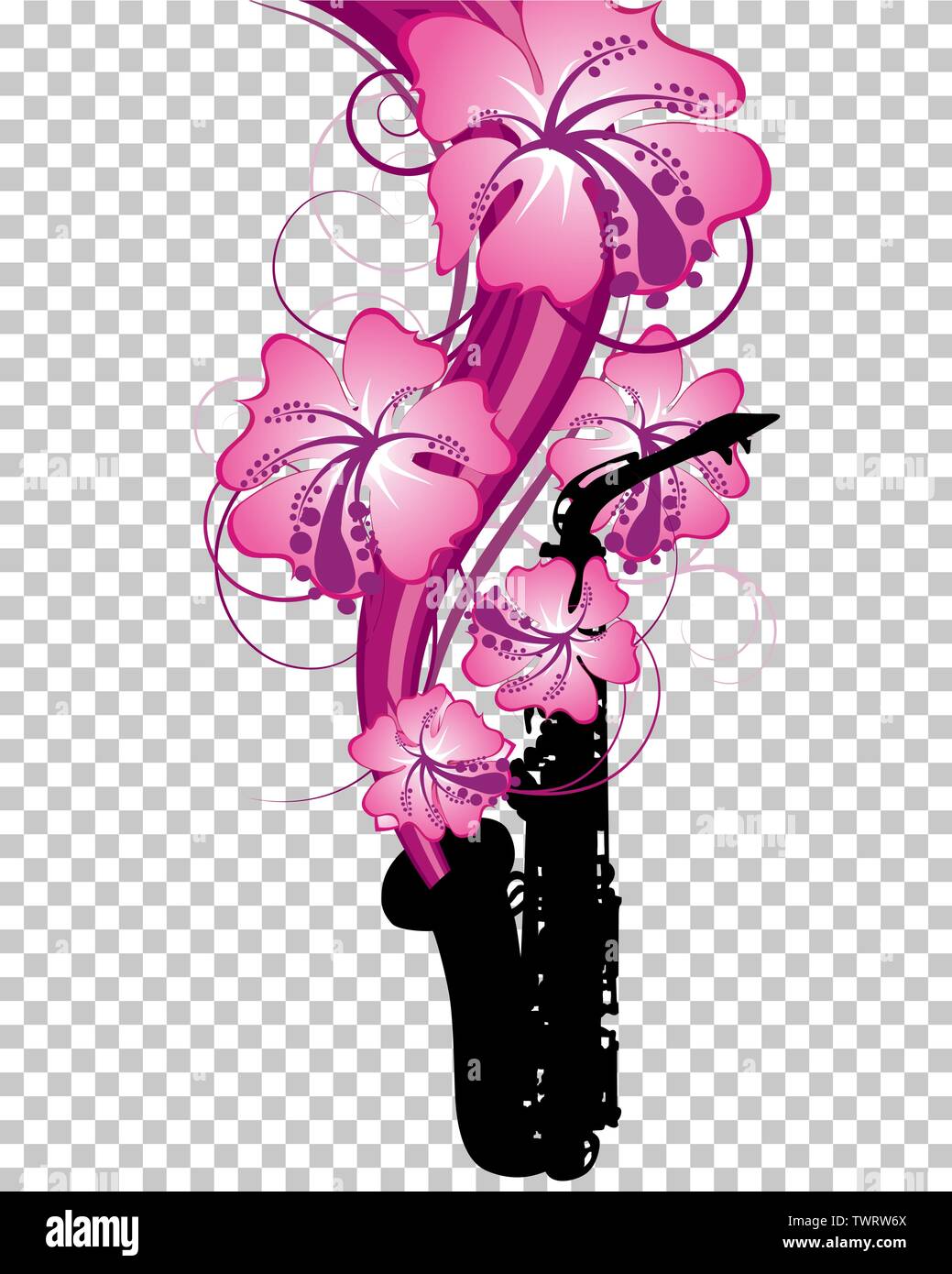 Wind instrument with Floral border for design use. Vector illustration ...