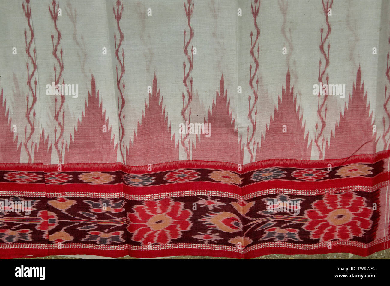 07-Apr 2005 Close-up of Sambalpuri cotton saree a traditional handwoven ...
