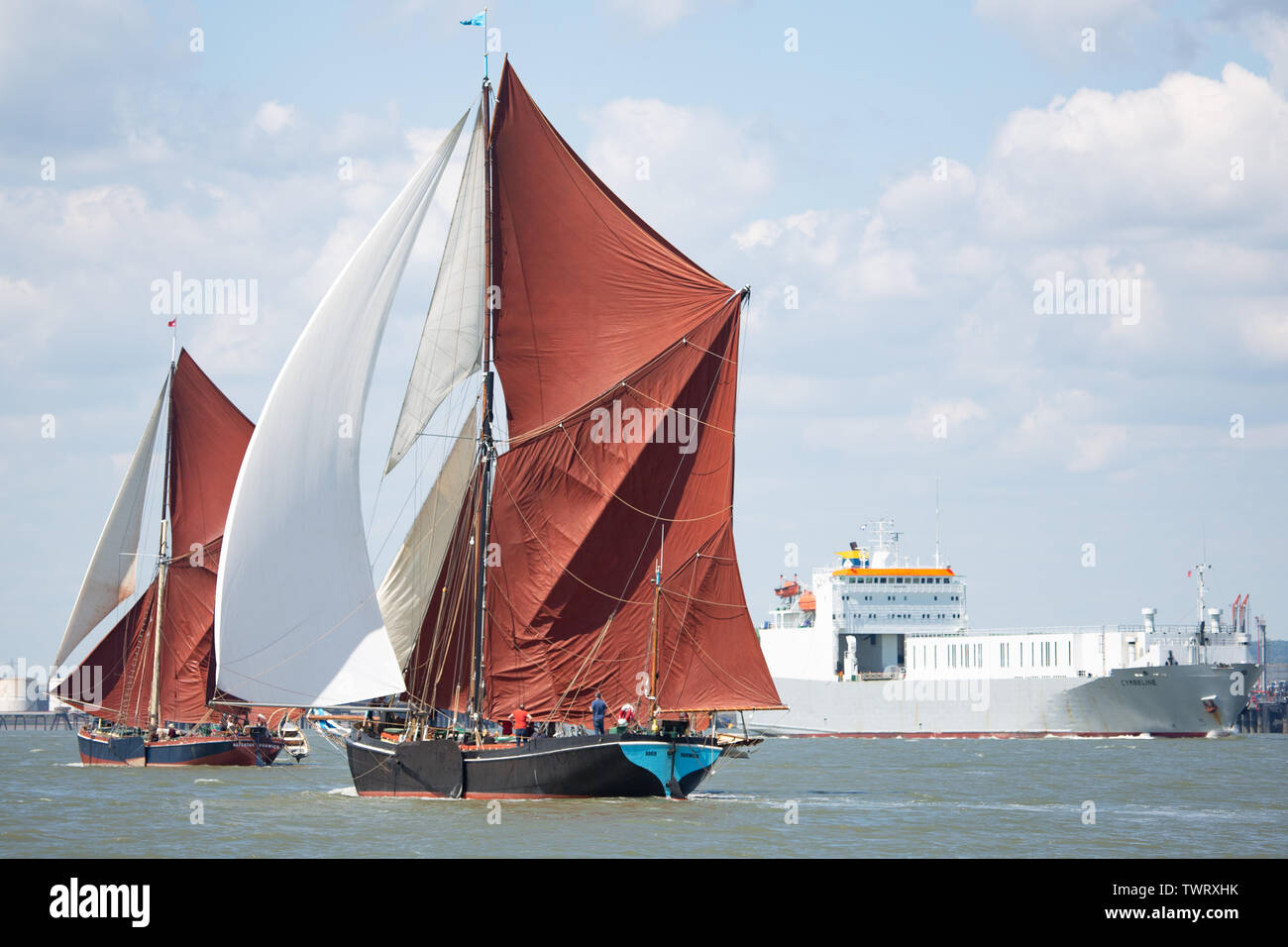 Thames Estuary, United Kingdom. 22nd June, 2019. Two traditional cargo ...