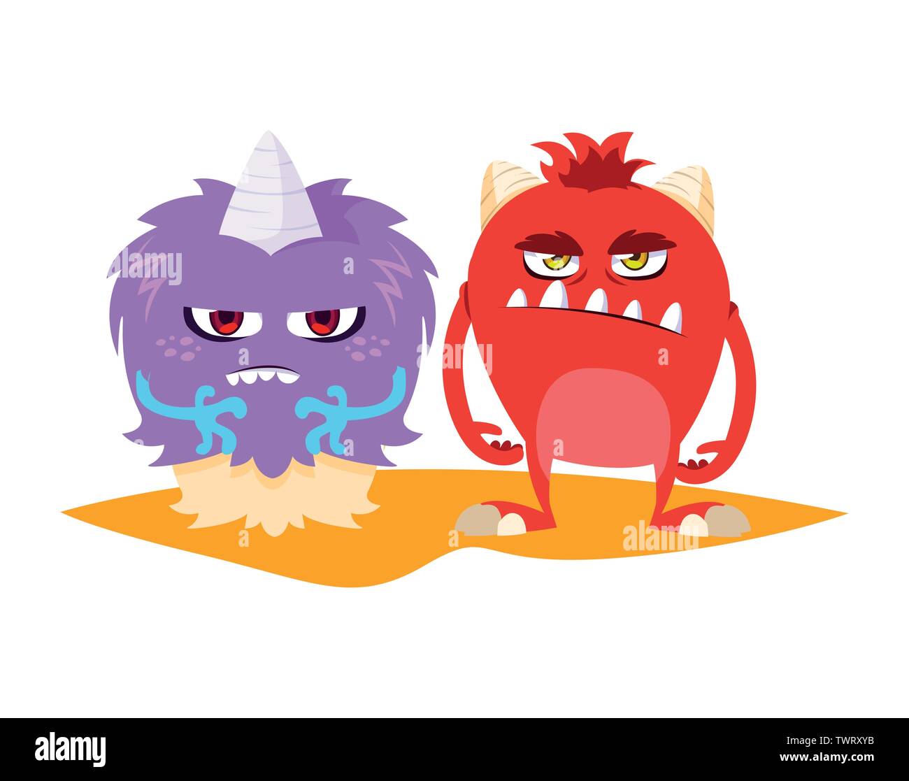 funny monsters couple comic characters colorful vector illustration ...