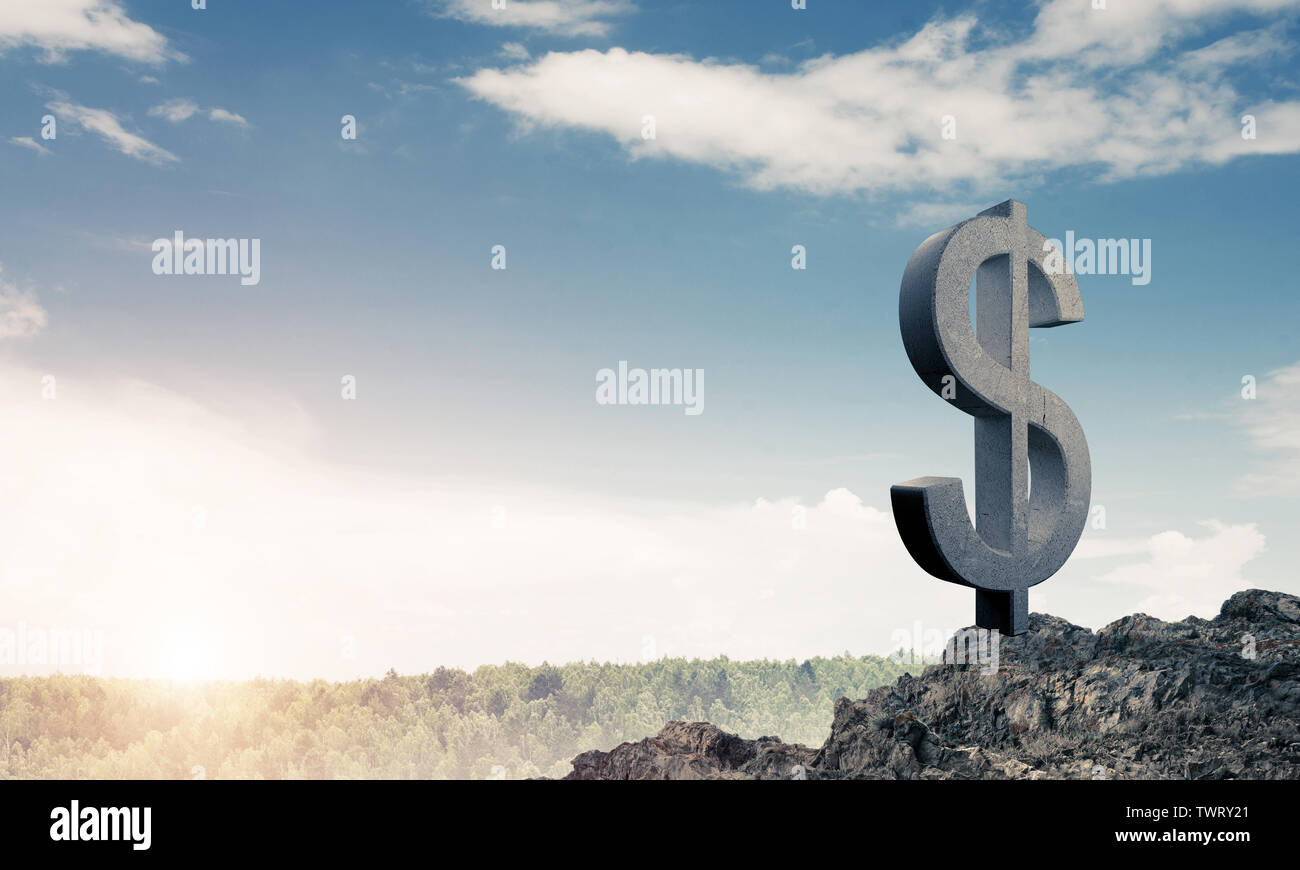 Stone dollar symbol outdoors on green hill as currency sign Stock Photo ...
