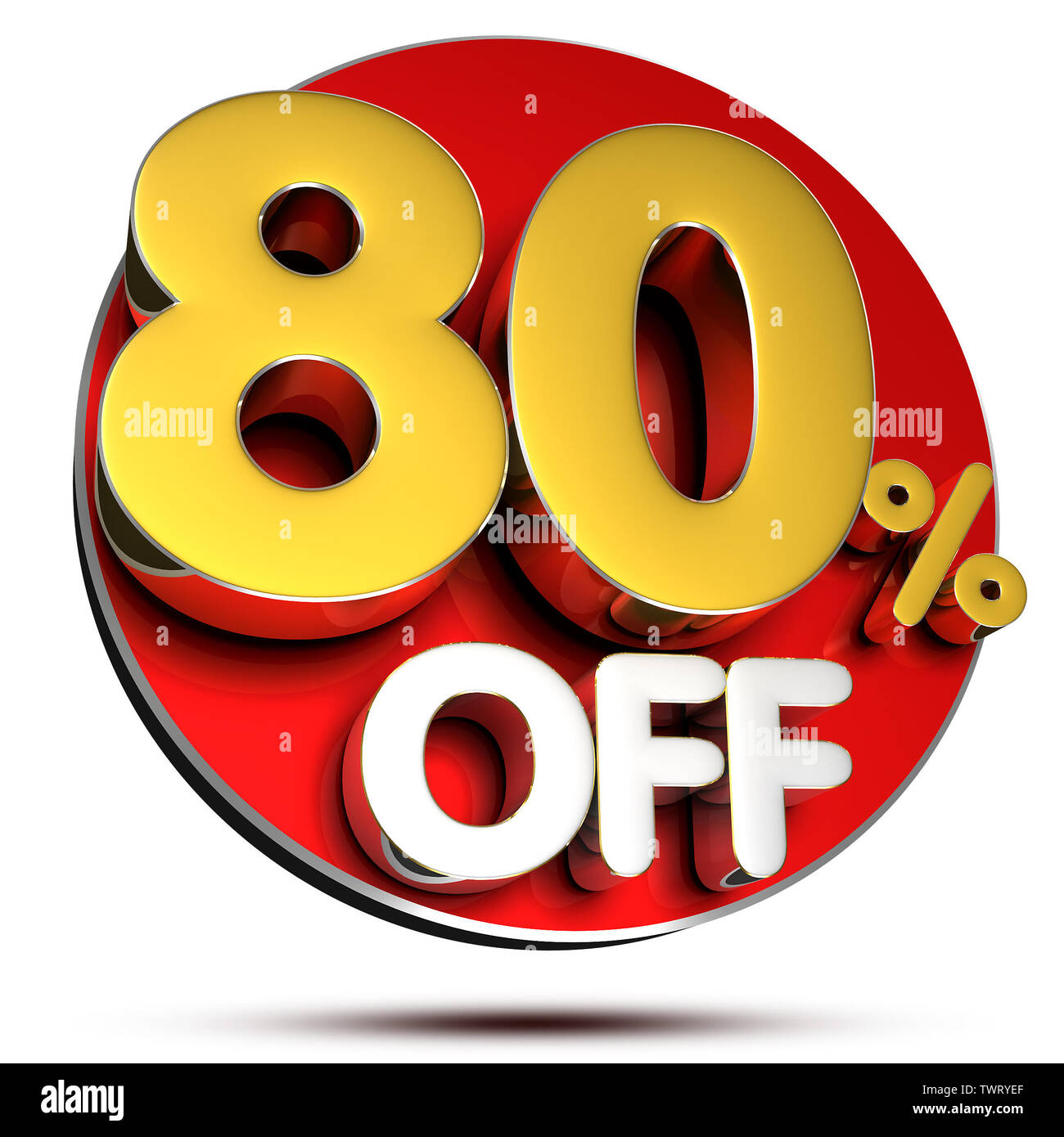 80 percent numbers 3D rendering on white background.(with Clipping Path ...