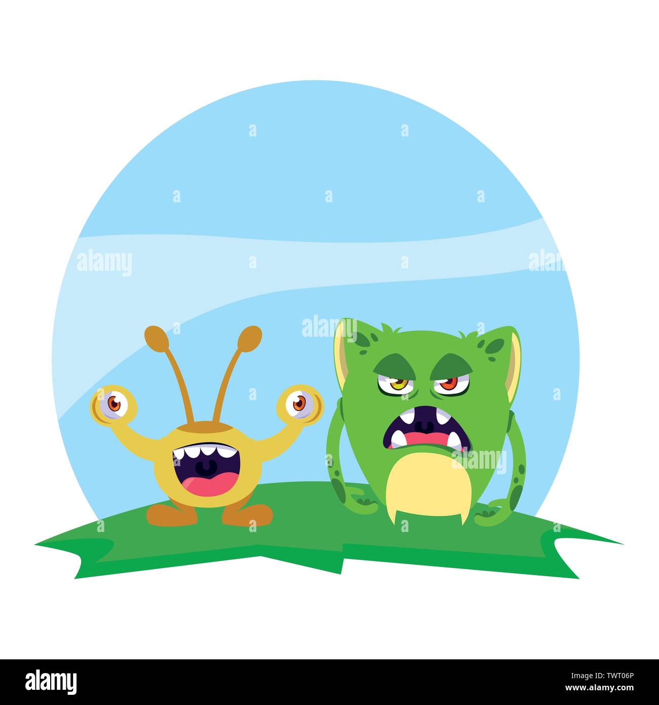 funny monsters couple in the field characters colorful vector ...