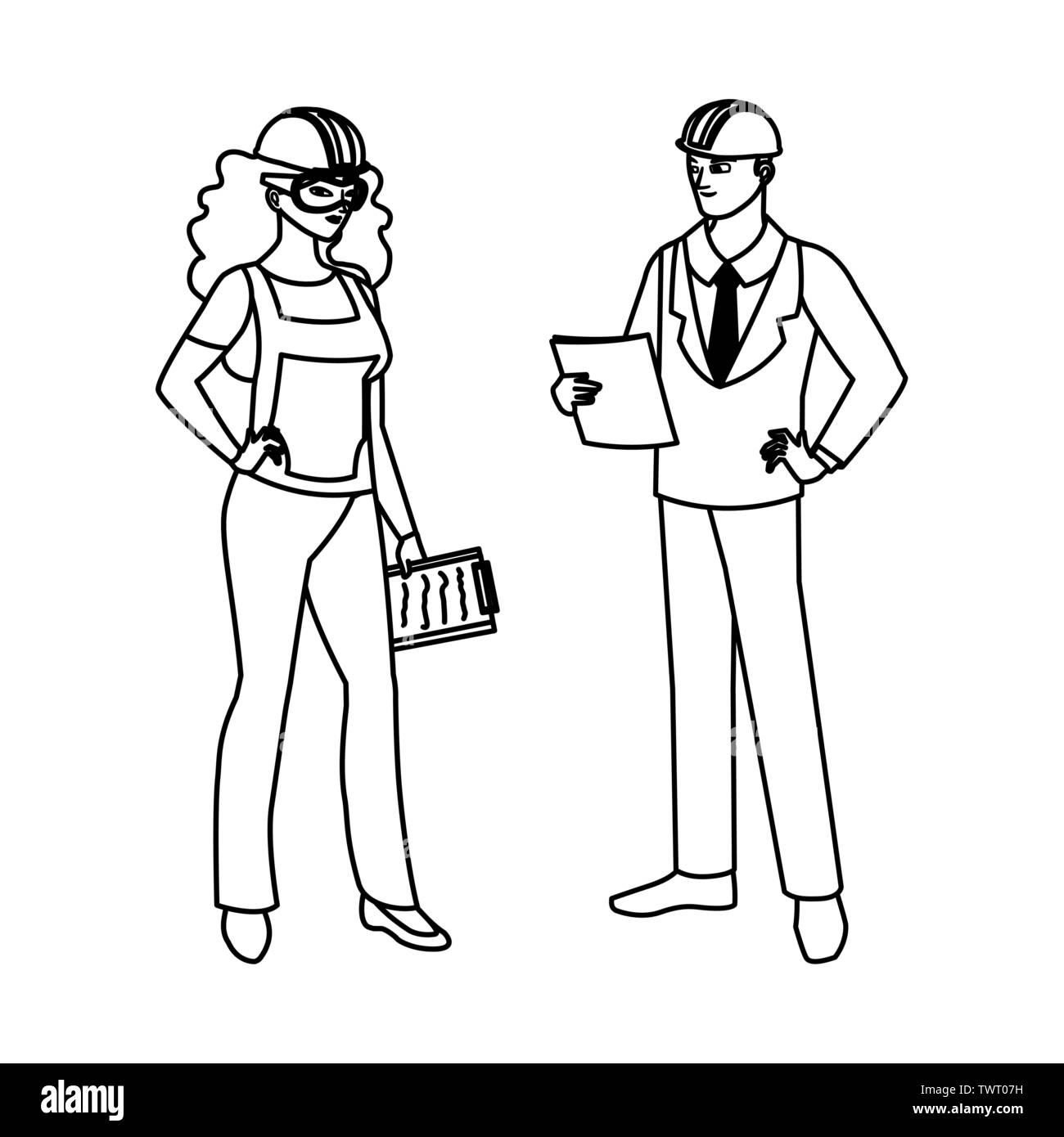engineer with female builder characters vector illustration design ...