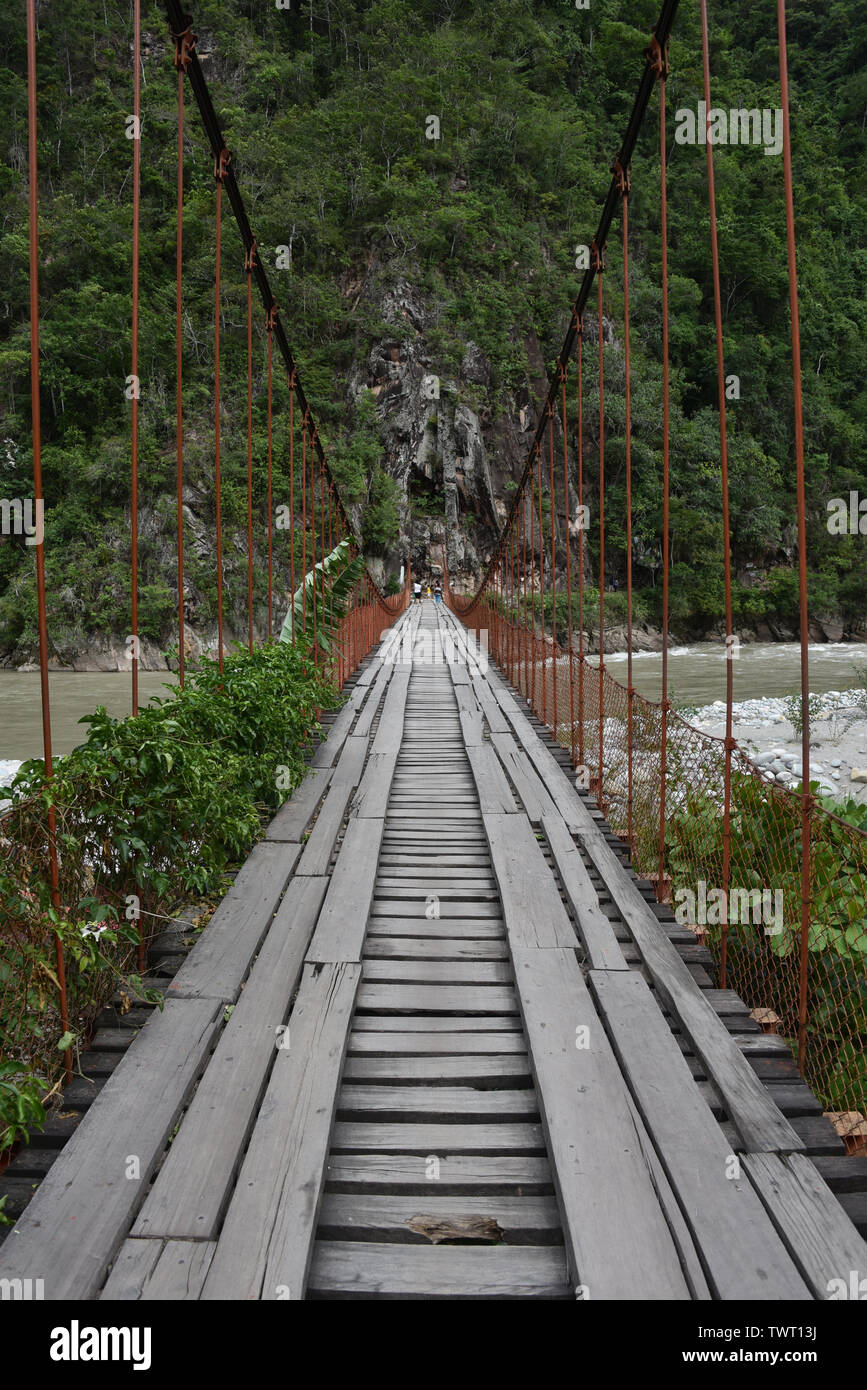 La Merced, Peru - Dec 30, 2018: Puente Colgante Kimiri, a bridge on the ...