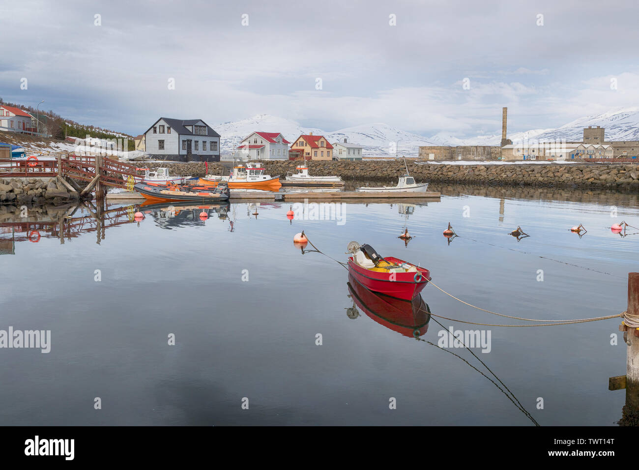 A boat moored up in Hjalteyri harbour, Iceland Stock Photo - Alamy