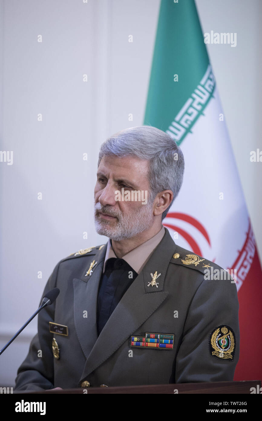 Tehran, Tehran, IRAN. 23rd June, 2019. Iranian Defense Minister, Brigadier General Amir Hatami ...