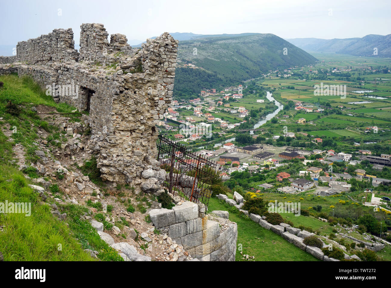 LEZHE, ALBANIA - CIRCA MAY 2019 Ruins in old fortress and valley Stock ...