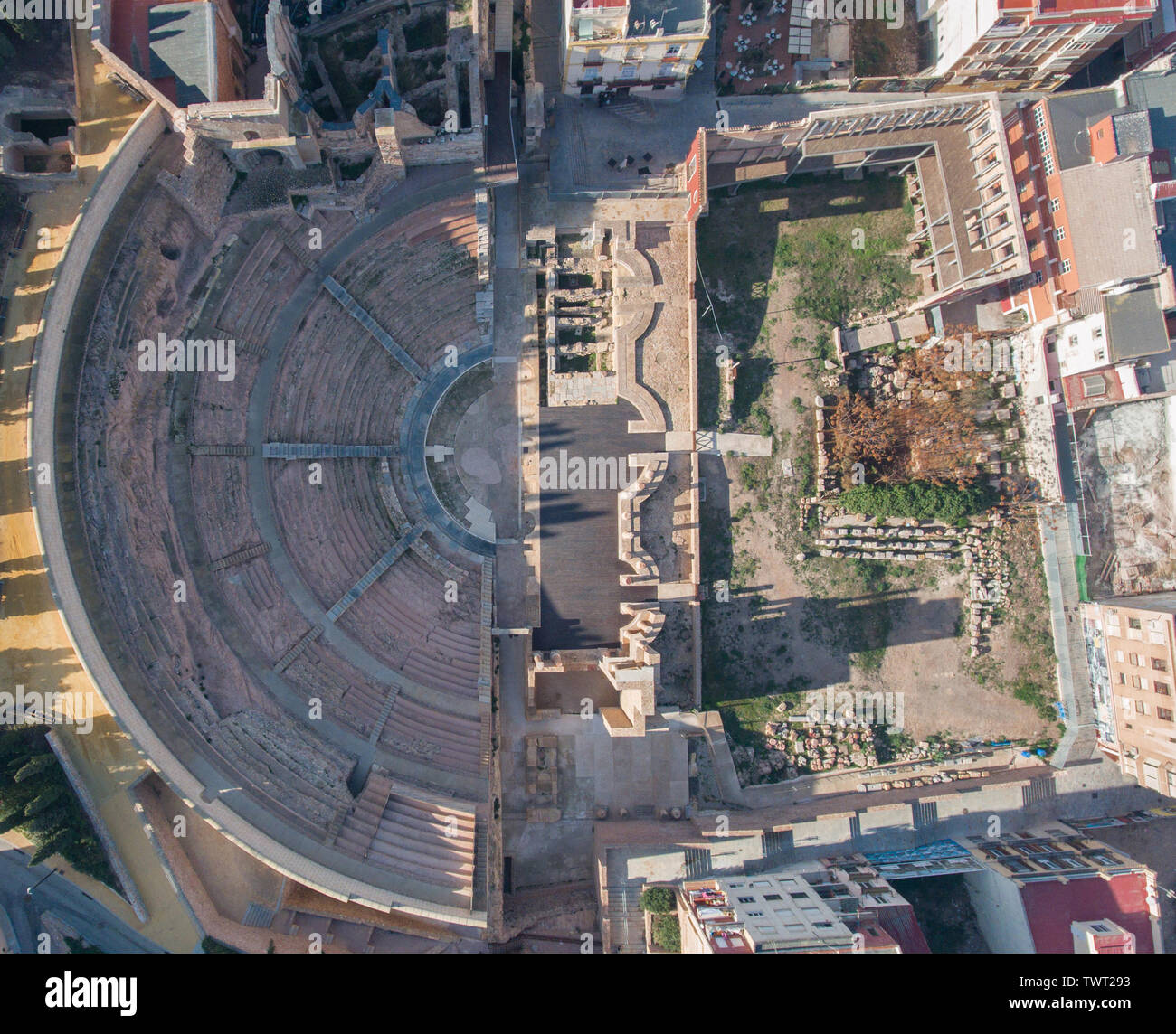 Roman stone amphitheater. Top view. Photos from the drone Stock Photo ...