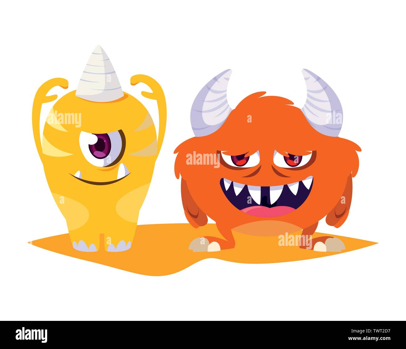 funny monsters couple comic characters colorful vector illustration ...